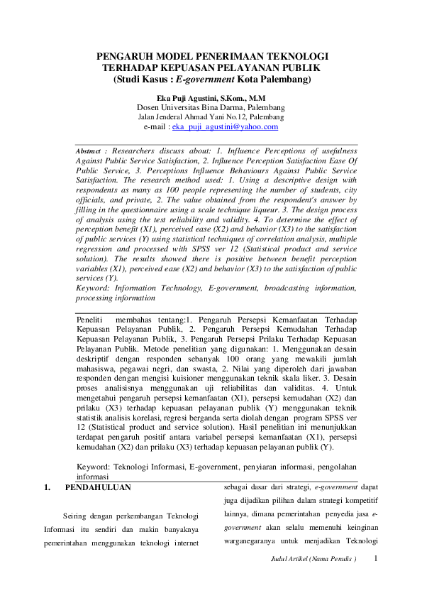 (PDF) PENGARUH MODEL PENERIMAAN TEKNOLOGI TERHADAP KEPUASAN PELAYANAN ...