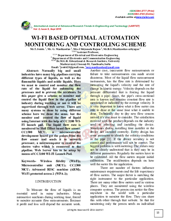 (PDF) WI-FI BASED OPTIMAL AUTOMATION MONITORING AND CONTROLING SCHEME