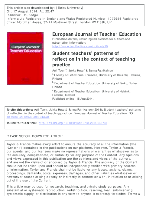 (PDF) Student teachers’ patterns of reflection in the context of ...