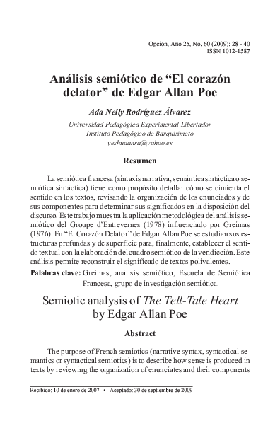 (PDF) Dialnet Analisis Semiotico De El Corazon Delator De Edgar Allan ...