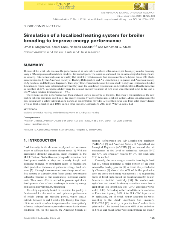 (PDF) Simulation of a localized heating system for broiler brooding to ...