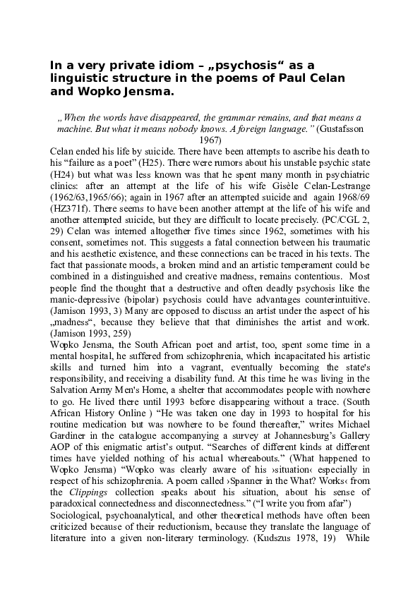 (DOC) InIn a very private idiom – „psychosis“ as a linguistic structure ...