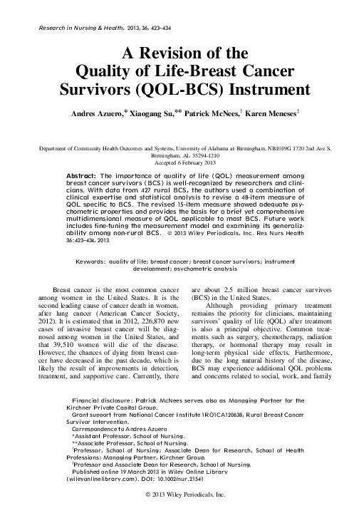 (PDF) A revision of the quality of life-breast cancer survivors (QOL-BCS) instrument