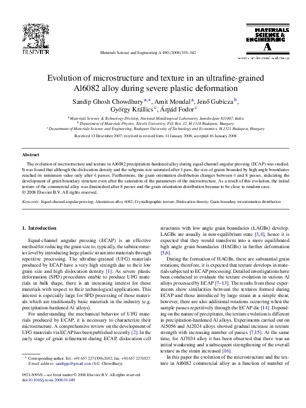 Pdf Evolution Of Microstructure And Texture In An Ultrafine Grained Al6082 Alloy During Severe