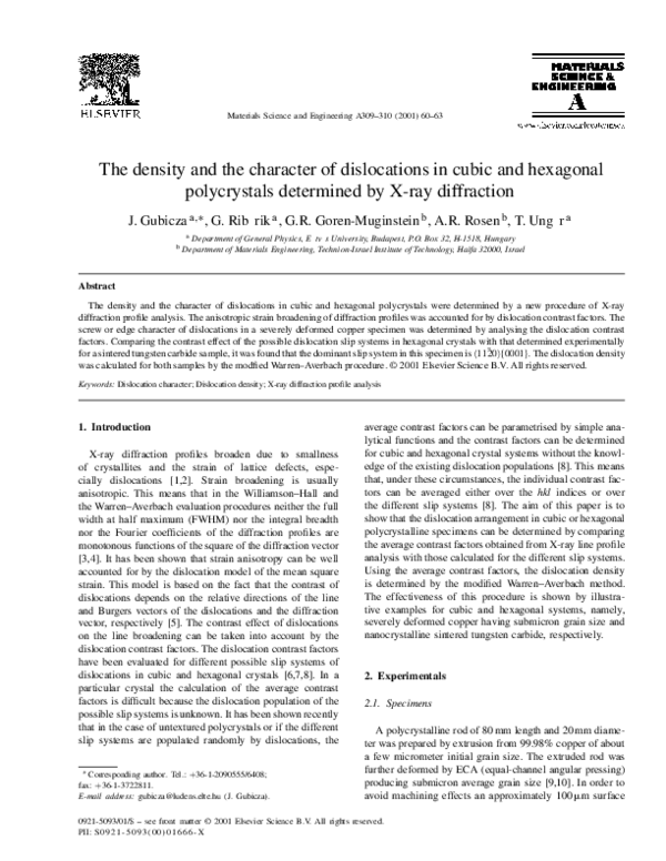 (PDF) The density and the character of dislocations in cubic and ...