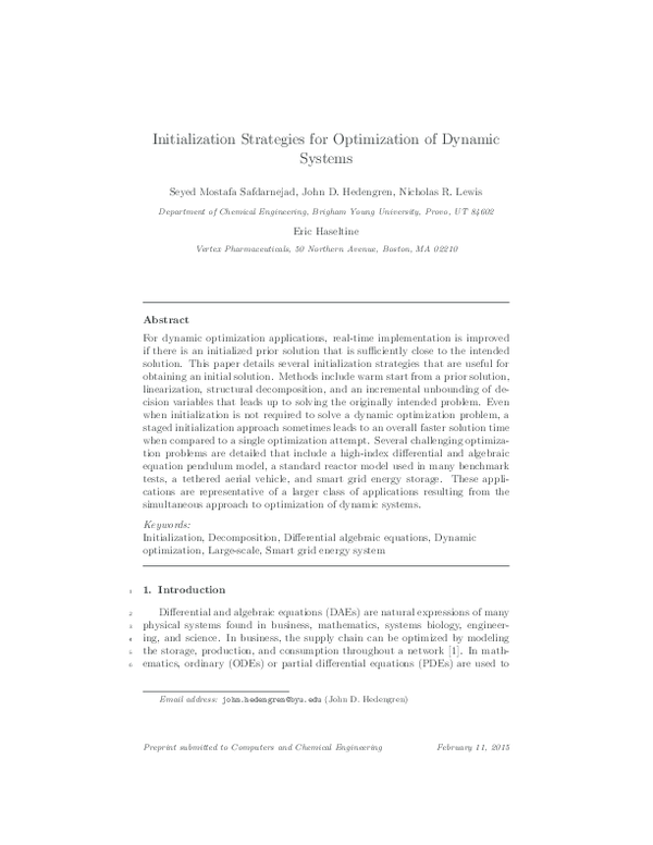 (PDF) Initialization Strategies for Optimization of Dynamic Systems