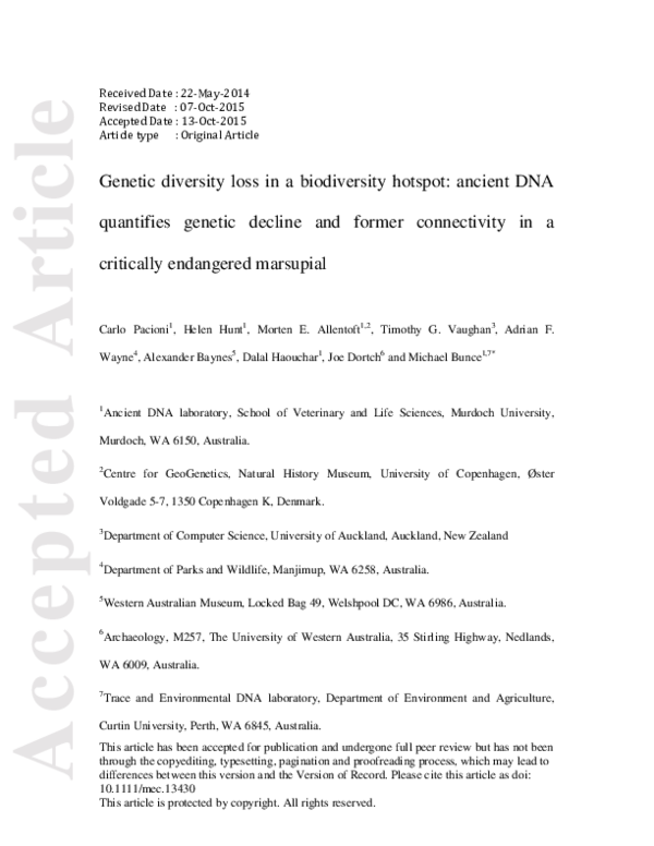 (PDF) Genetic diversity loss in a biodiversity hotspot: ancient DNA ...