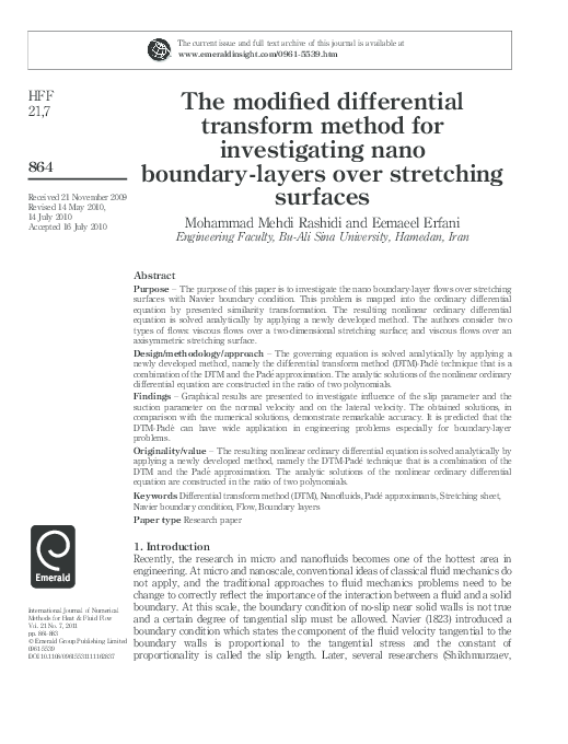 Pdf The Modified Differential Transform Method For Investigating Nano