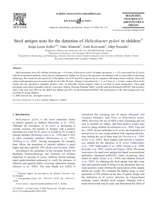 (PDF) Stool antigen tests for the detection of Helicobacter pylori in ...
