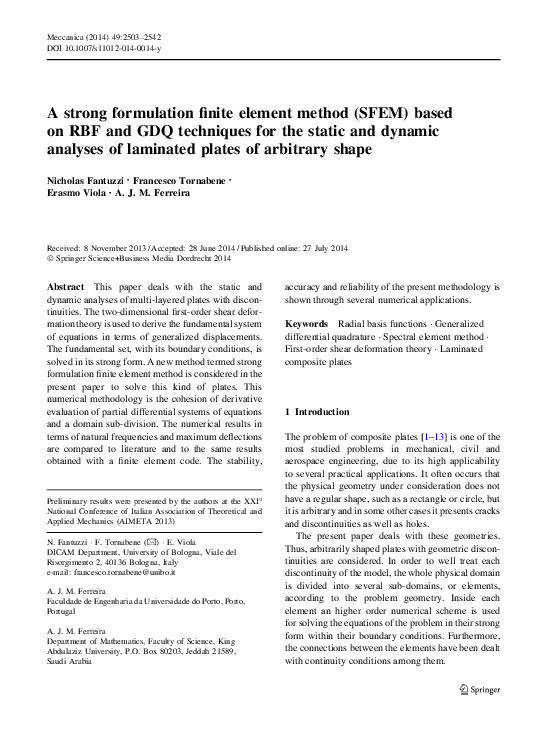 Pdf A Strong Formulation Finite Element Method Sfem Based On Rbf