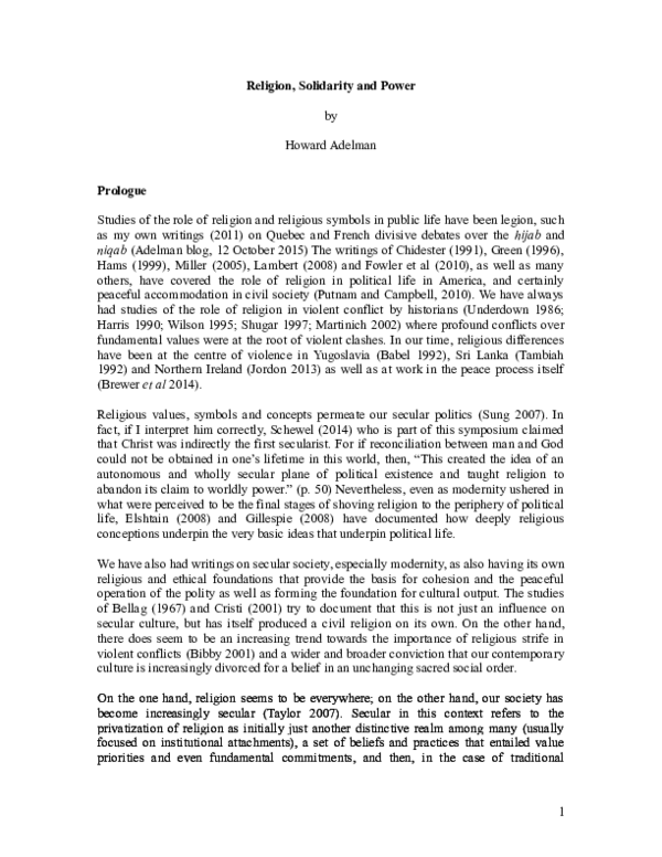 (DOC) Religion, Solidarity and Power | Howard Adelman - Academia.edu
