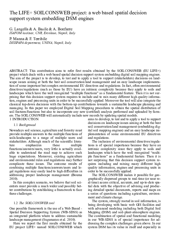 (PDF) The LIFE+ SOILCONSWEB project: a web based spatial decision support system embedding DSM ...