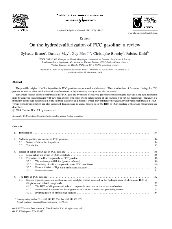 (PDF) CATALYTIC DEEP HDS OF MODEL FCC FEED OVER A CoMo/Al 2 O 3 ...