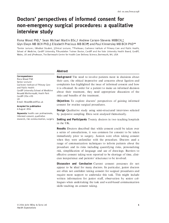 (PDF) Doctors' perspectives of informed consent for non-emergency ...