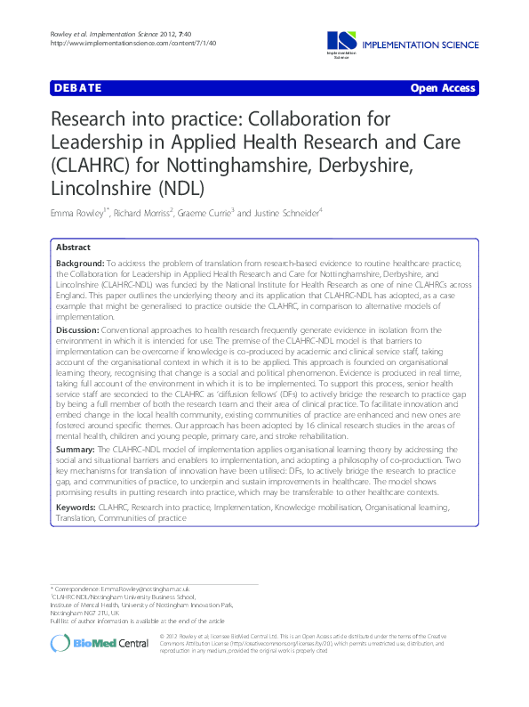 (PDF) Research into practice: Collaboration for Leadership in Applied ...
