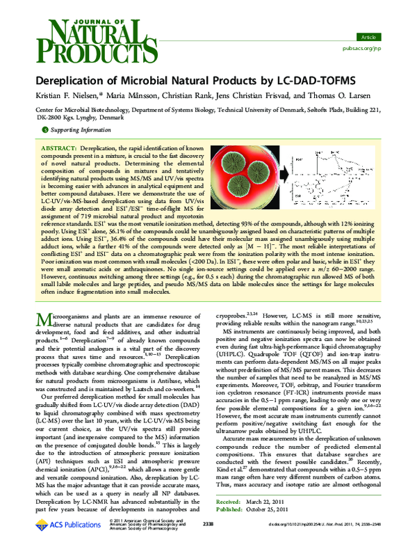 (PDF) Dereplication of Microbial Natural Products by LC-DAD-TOFMS