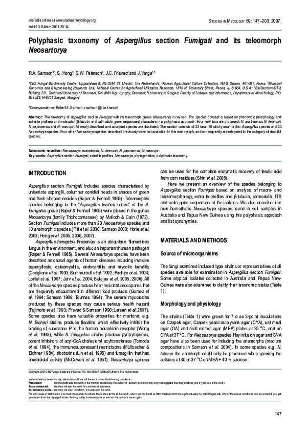 (PDF) Polyphasic taxonomy of Aspergillus section Fumigati and its ...