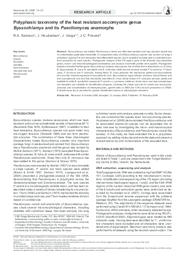 (PDF) Polyphasic taxonomy of the heat resistant ascomycete genus ...