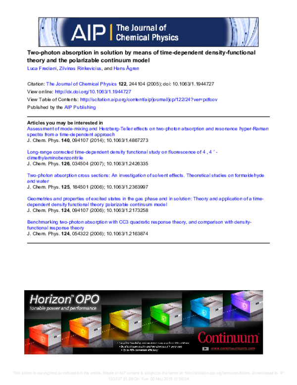 Pdf Two Photon Absorption In Solution By Means Of Time Dependent Density Functional Theory And