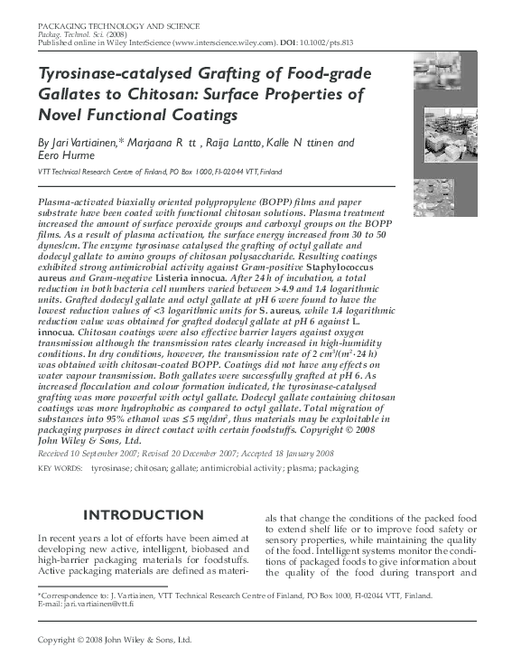 (PDF) Tyrosinase-catalysed grafting of food-grade gallates to chitosan ...