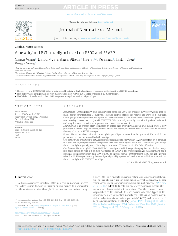 Pdf A New Hybrid Bci Paradigm Based On P300 And Ssvep