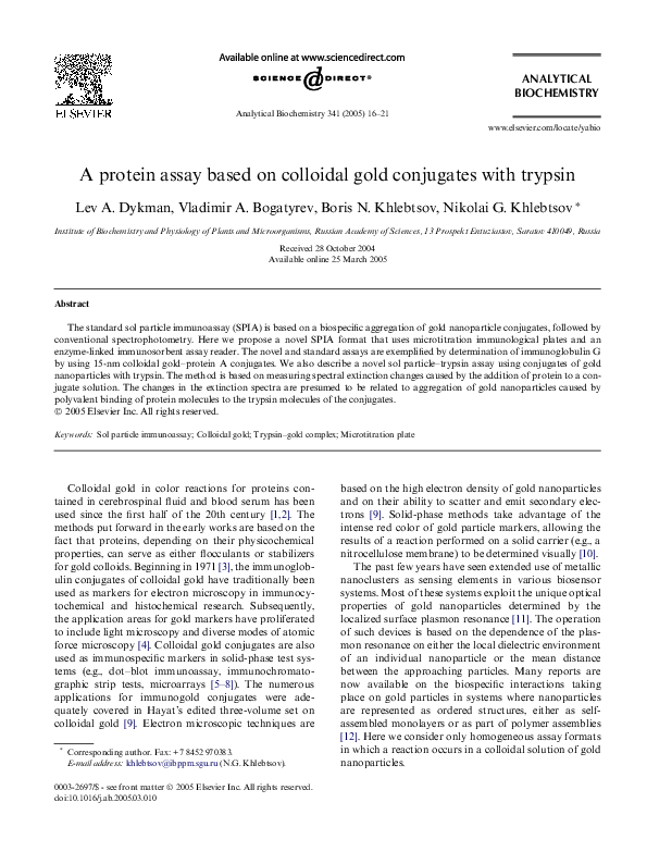 (PDF) A protein assay based on colloidal gold conjugates with trypsin