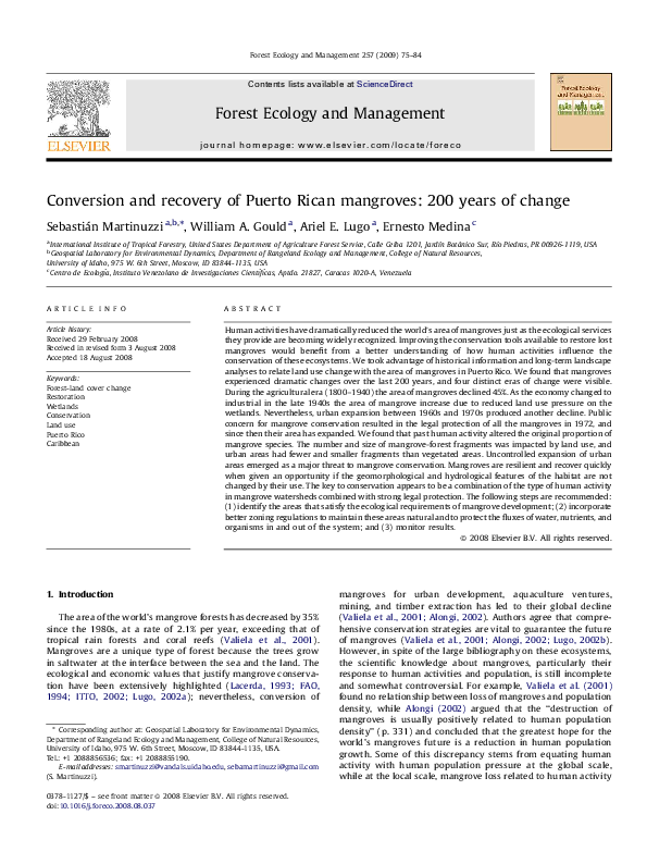 (PDF) Conversion and recovery of Puerto Rican mangroves: 200 years of ...