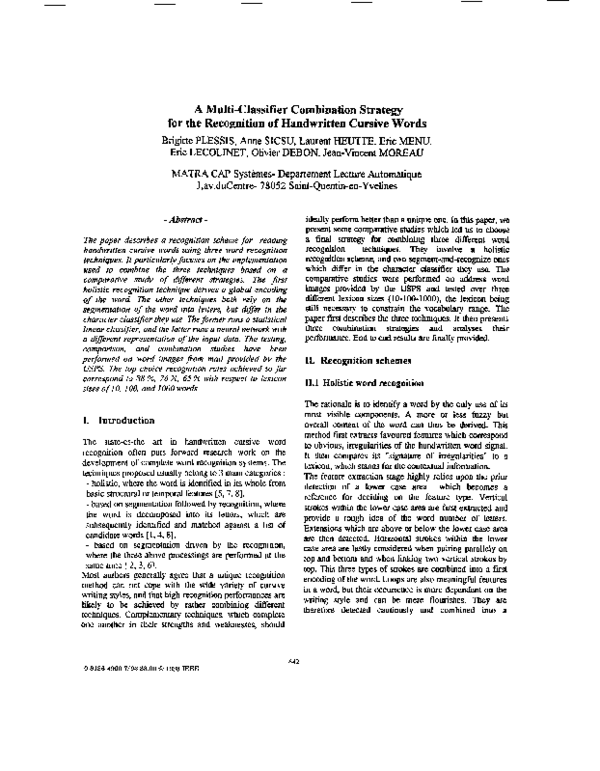 Pdf A Multi Classifier Combination Strategy For The Recognition Of Handwritten Cursive Words
