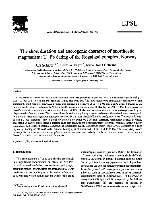 (PDF) The short duration and anorogenic character of anorthosite ...