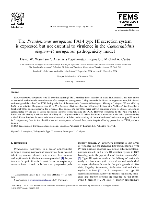 (PDF) The Pseudomonas aeruginosa PA14 type III secretion system is expressed but not essential ...