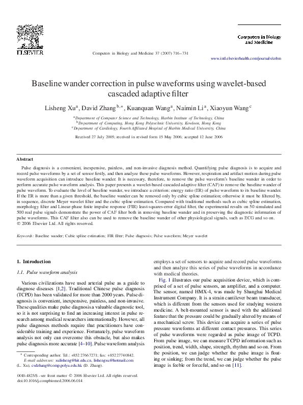 (PDF) Baseline wander correction in pulse waveforms using wavelet-based cascaded adaptive filter