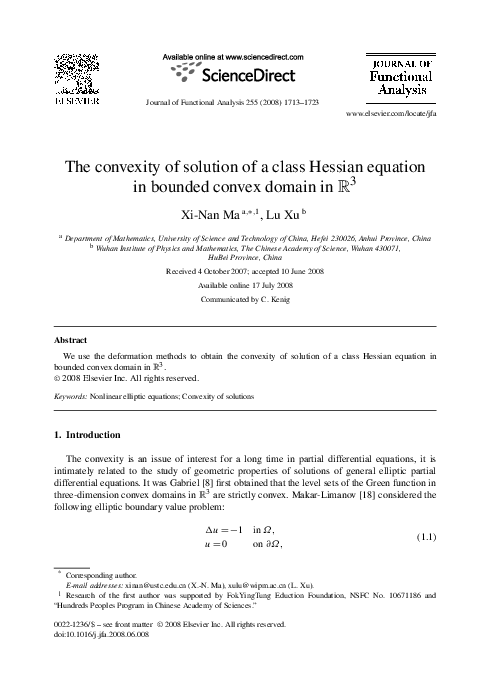 (PDF) The convexity of solution of a class Hessian equation in bounded ...