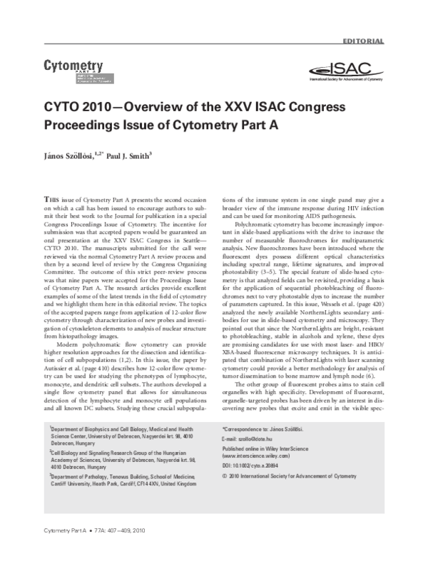 (PDF) CYTO 2010-Overview of the XXV ISAC Congress Proceedings Issue of ...