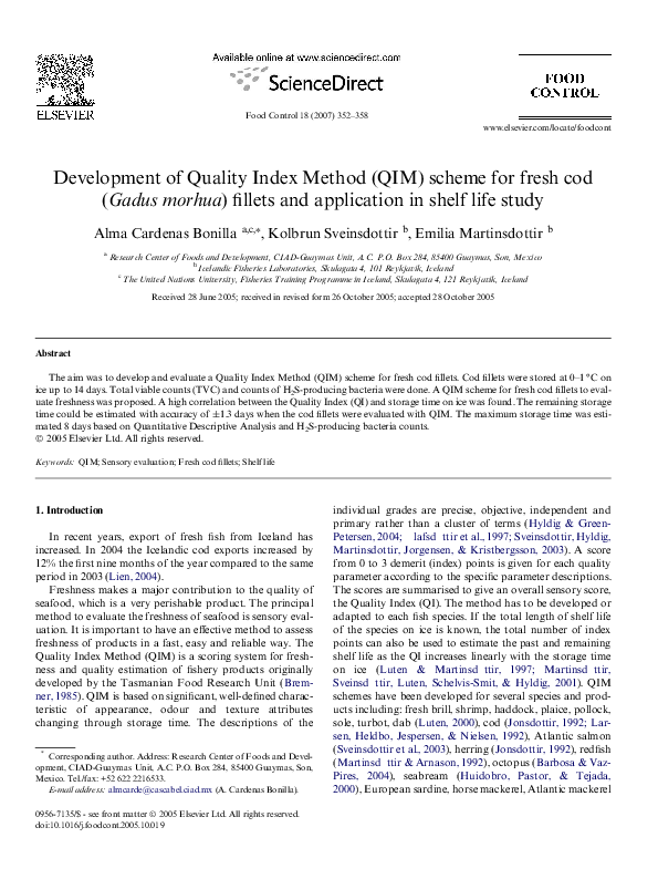 (PDF) Development of Quality Index Method (QIM) scheme for fresh cod ...