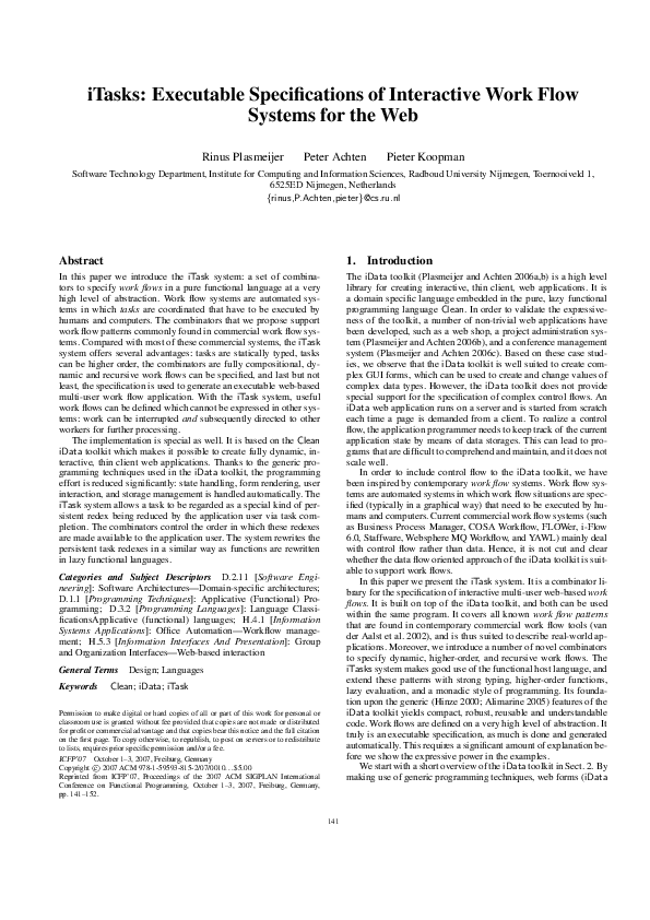 (PDF) iTasks | Peter Achten and Rinus Plasmeijer - Academia.edu