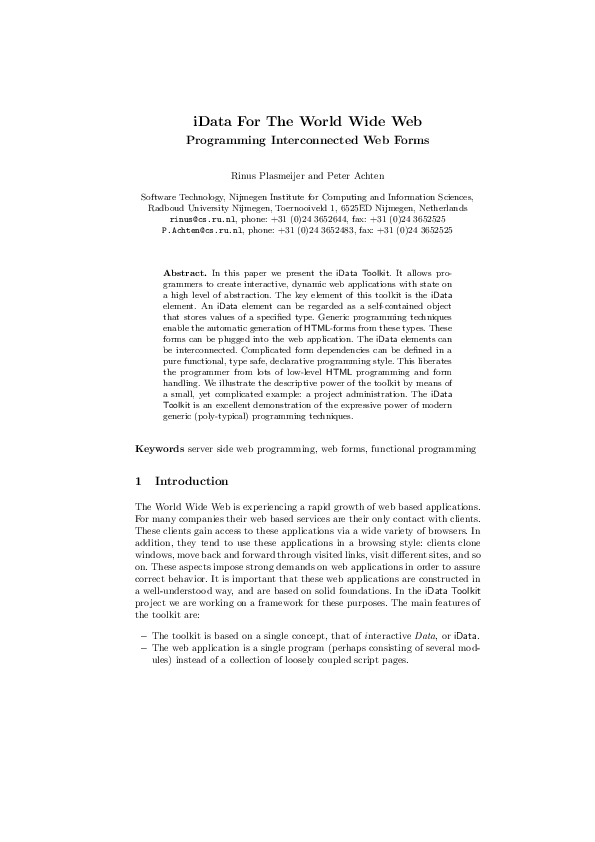 (PDF) iData for the World Wide Web – Programming Interconnected Web Forms