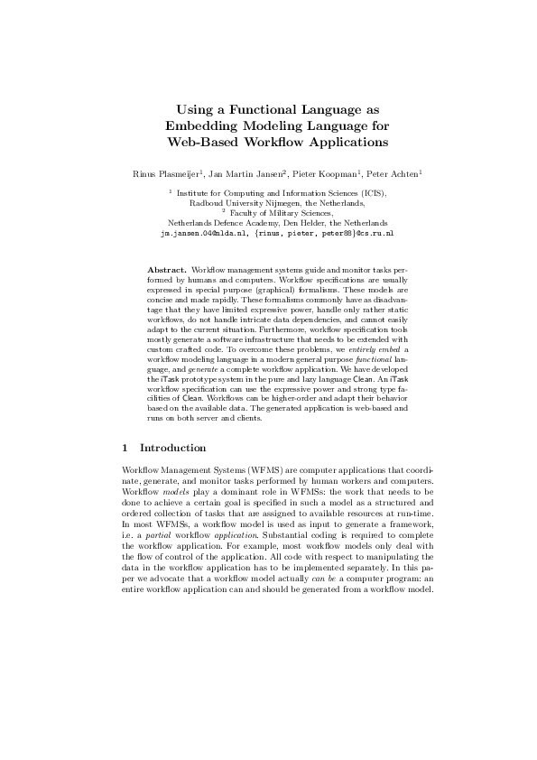 (PDF) Using a functional language as embedding modeling language for web-based workflow applications
