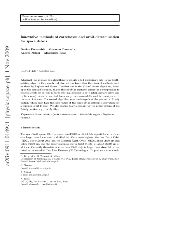 Pdf Innovative Methods Of Correlation And Orbit Determination For