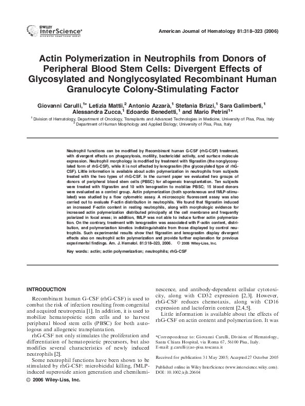 (PDF) Actin polymerization in neutrophils from donors of peripheral ...