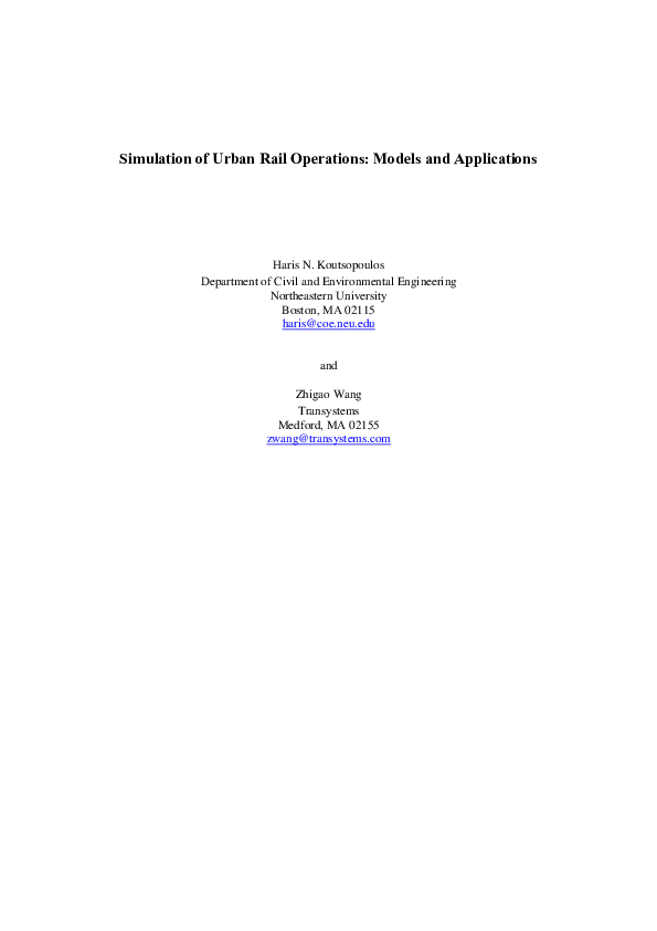 (PDF) Simulation of Urban Rail Operations: Models and Applications
