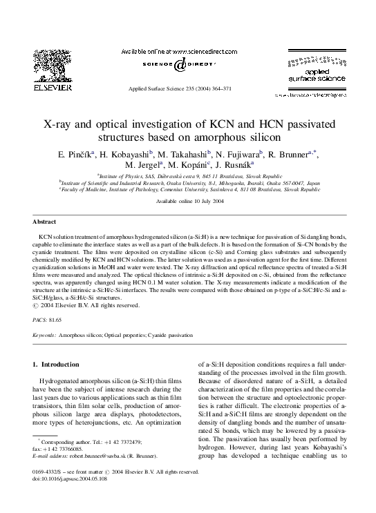 (PDF) X-ray and optical investigation of KCN and HCN passivated ...