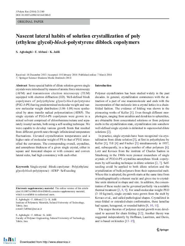 (PDF) Nascent lateral habits of solution crystallization of poly ...