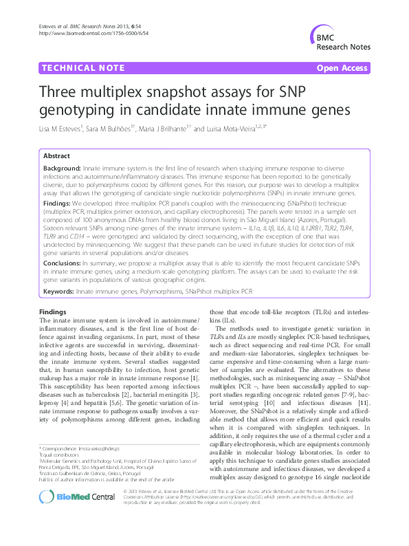 (PDF) Three multiplex snapshot assays for SNP genotyping in candidate ...