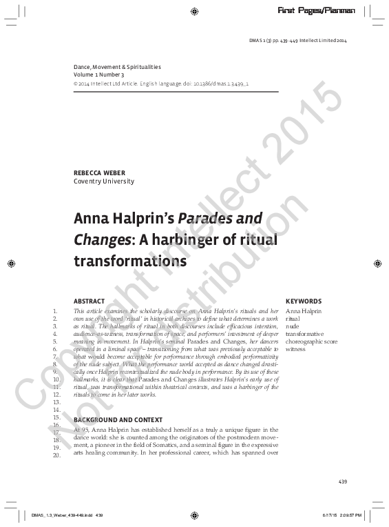 (PDF) Anna Halprin’s Parades and Changes: A harbinger of ritual ...