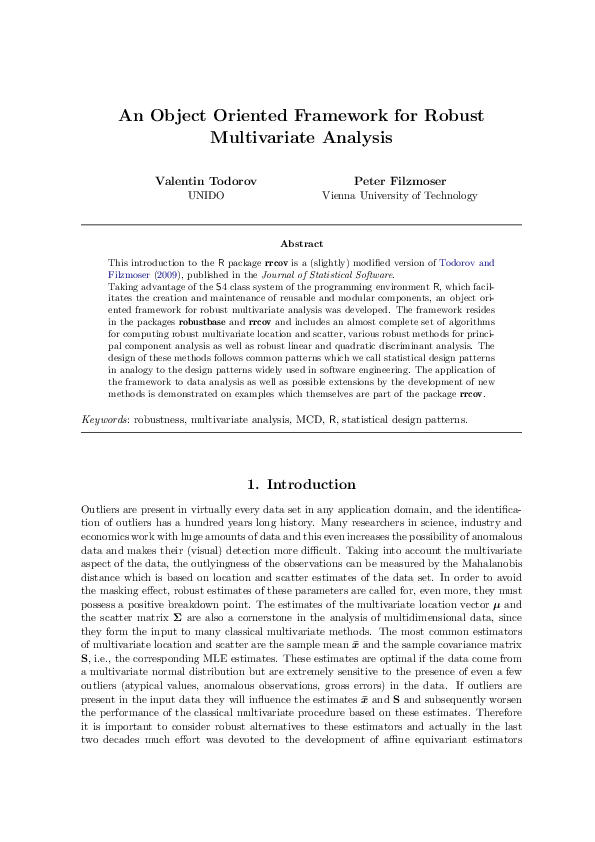 Pdf An Object Oriented Framework For Robust Multivariate Analysis