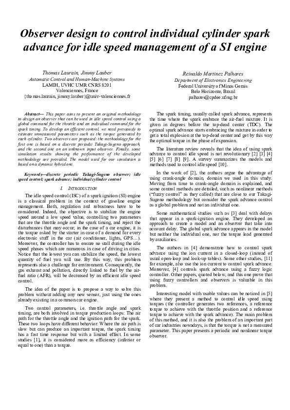(PDF) Observer Design to control individual cylinder spark advance for ...