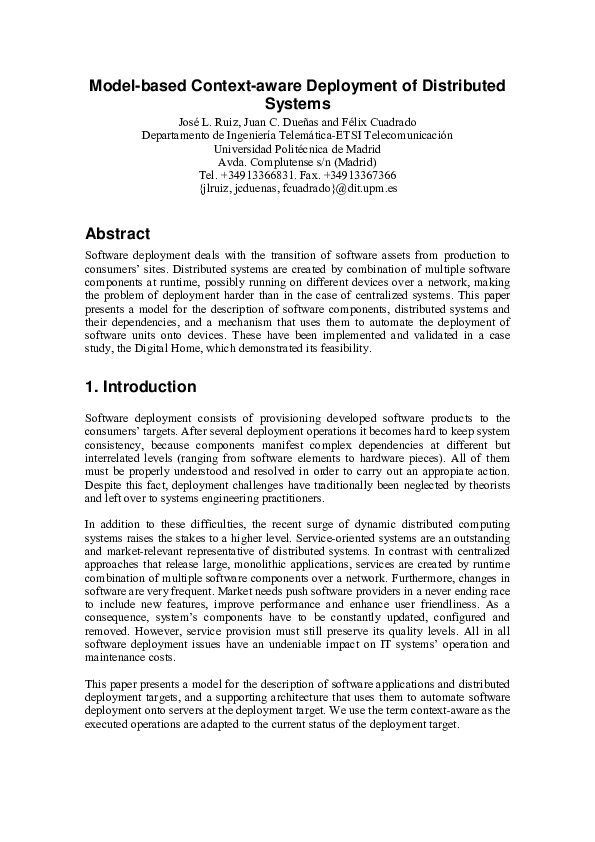 Pdf Model Based Context Aware Deployment Of Distributed Systems