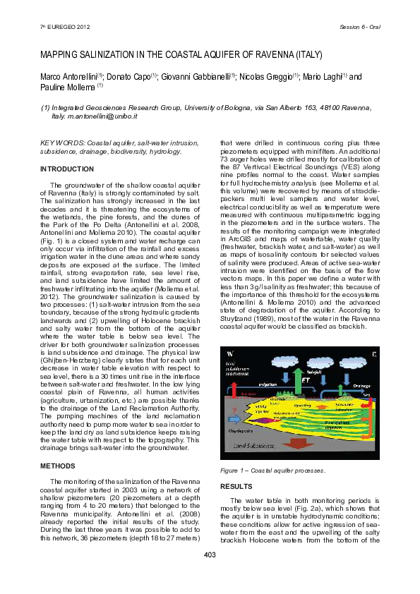 (PDF) MAPPING SALINIZATION IN THE COASTAL AQUIFER OF RAVENNA (ITALY)