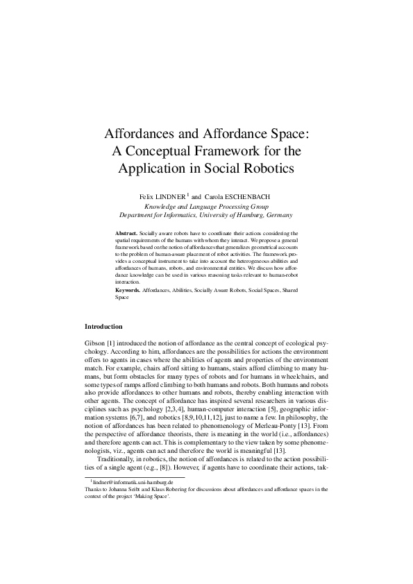 (PDF) Affordances and Affordance Space: A Conceptual Framework for Application in Social Robotics