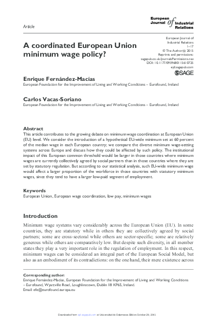 (PDF) A coordinated European Union minimum wage policy?